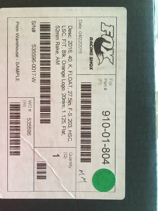 2016 Fox 40 Float factory 27.5 For Sale