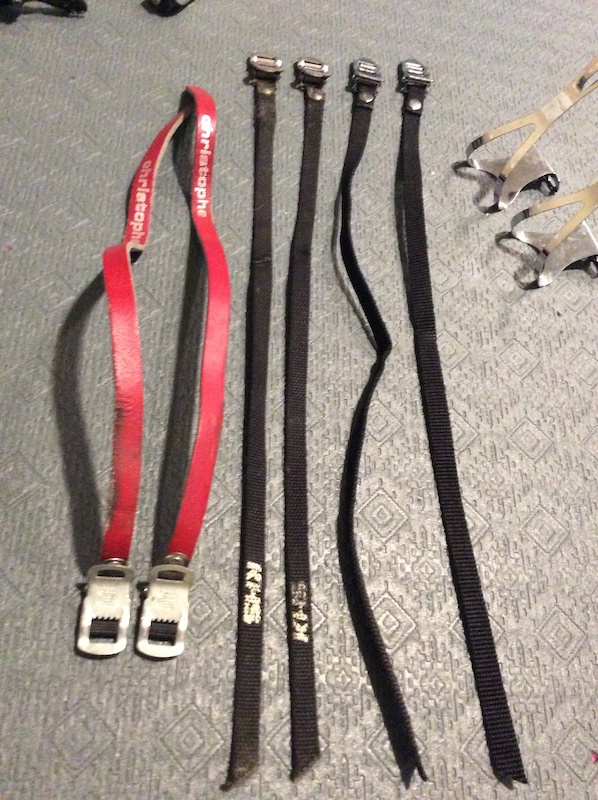 Vintage toe clips and Christophe straps For Sale