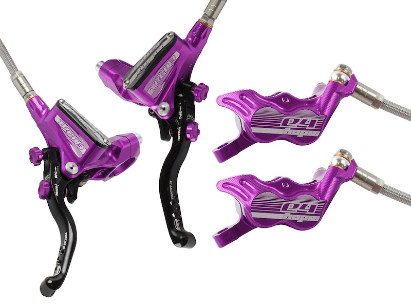 2019 NEW Hope Tech 3 E4 Disc Brake Set Purple Braided hoses For Sale