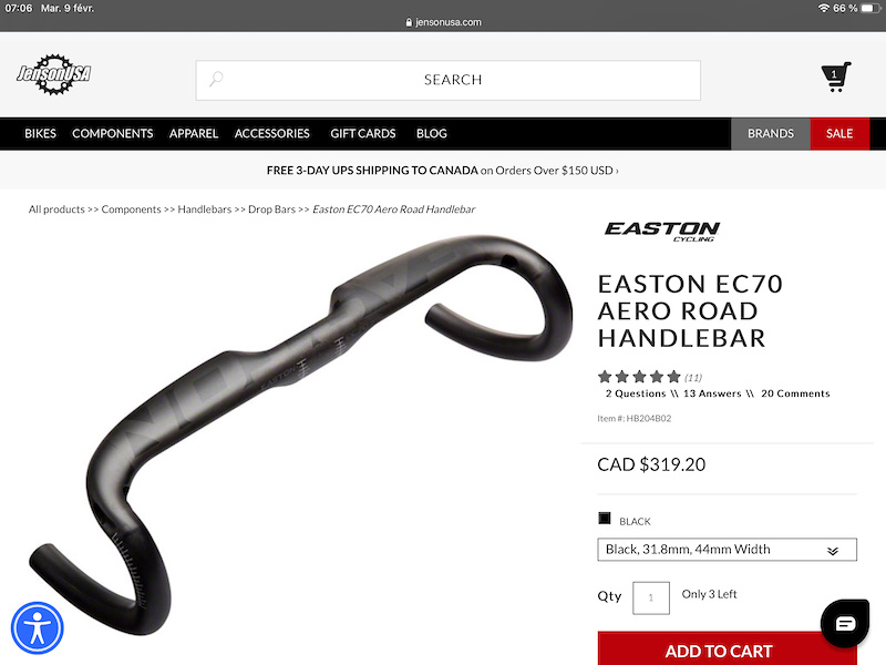 2021 Easton Ec70 aero Carbon handlebar 42mm new, For Sale