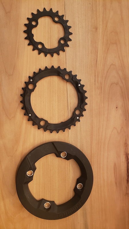 Shimano 2x rings, 32T, 22T, +bashguard For Sale