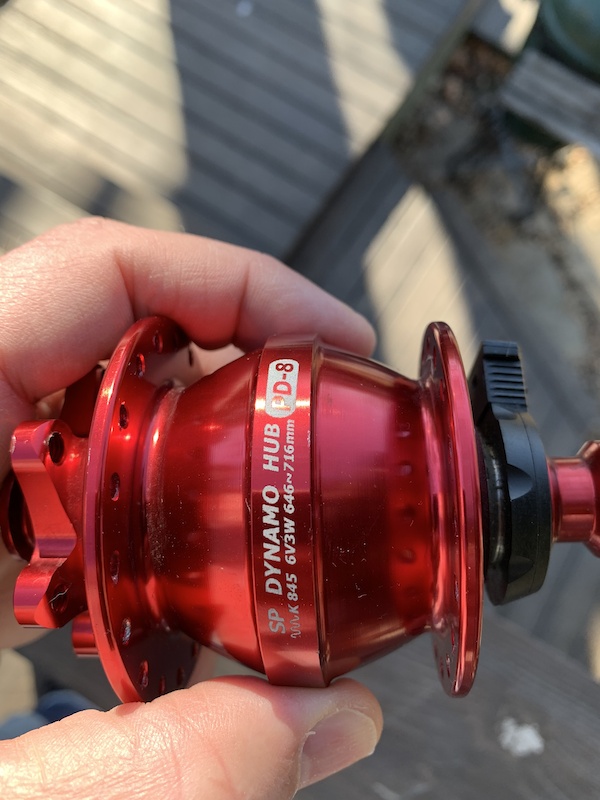 2021 Shutter Precision PD-8 dynamo front hub 36h red For Sale