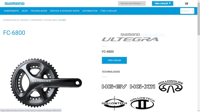 2017 Shimano Ultegra FC-R6800 Crankset For Sale