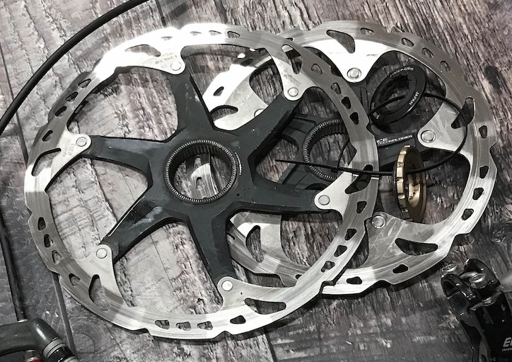 Shimano centerlock floating rotors RT78 203/180mm For Sale