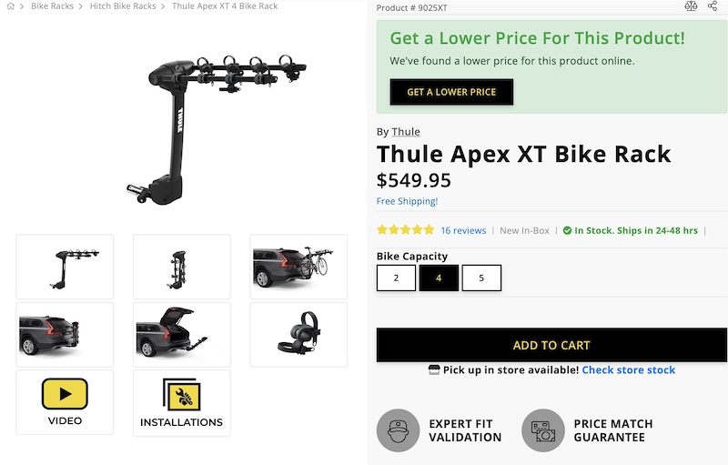 2022 Thule Apex XT Bike Rack with Ski Racks For Sale
