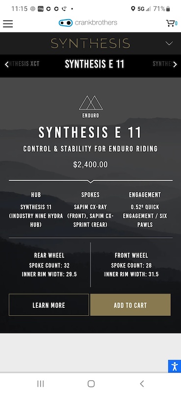 2021 Crankbrothers Synthesis E11 with hydra hub For Sale