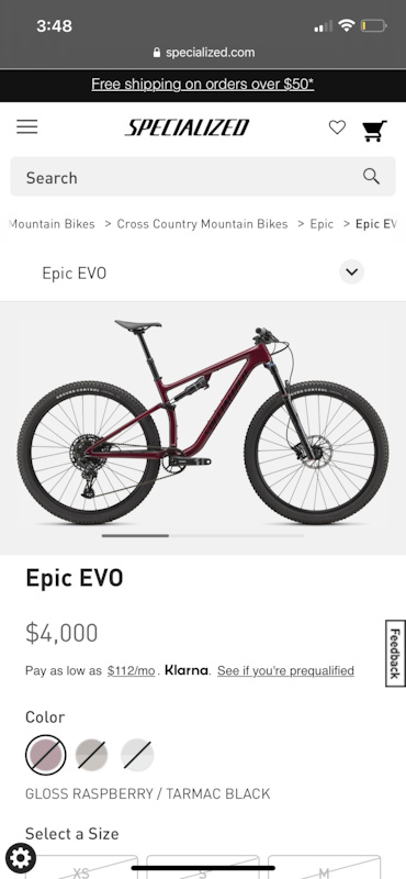 2022 specialized epic evo large For Sale