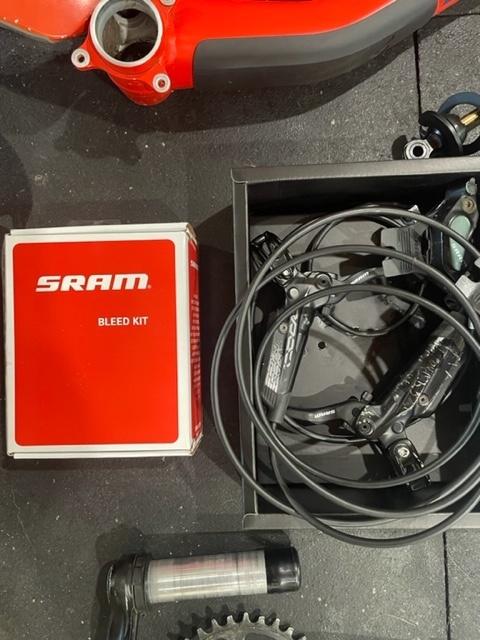 2021 SRAM Code R F/R brakes + bleed kit, rotors, and extras For Sale
