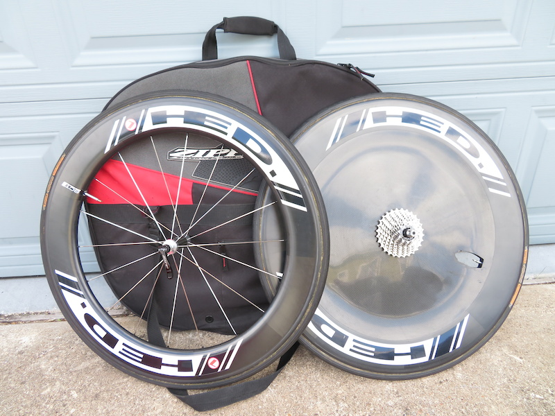 HED Stinger Disc Rear + 7 Front Carbon Tubular Wheels For Sale
