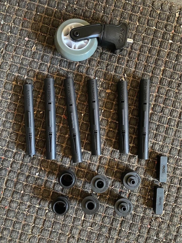 Evoc Bike Bag Parts - Axel Spacers and Wheel For Sale