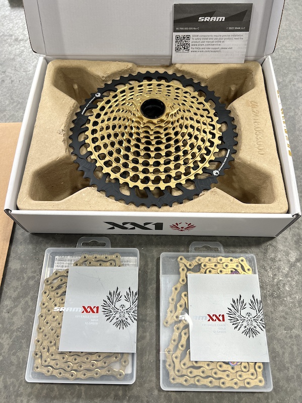 2023 ** SRAM XX1 10-52t Cassette & 2 chains, Gold ** For Sale
