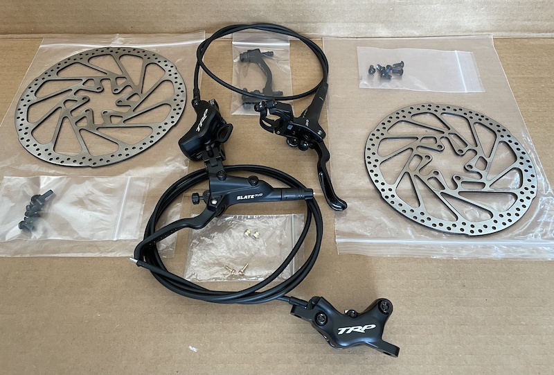 TRP Slate EVO brakeset 180mm 203mm 2.3mm rotors NEW For Sale
