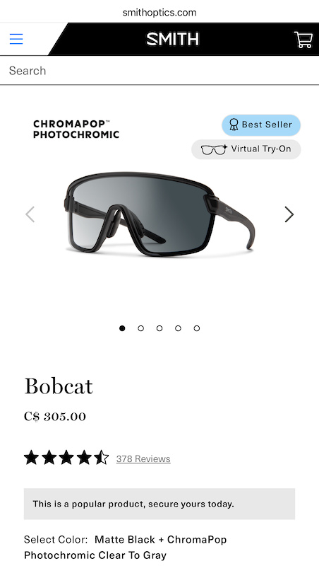 Smith Bobcat Matte Black + ChromaPop Photochromic For Sale