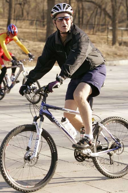George W. Bush at George's awesome bike in Crawford ranch, Texas ...
