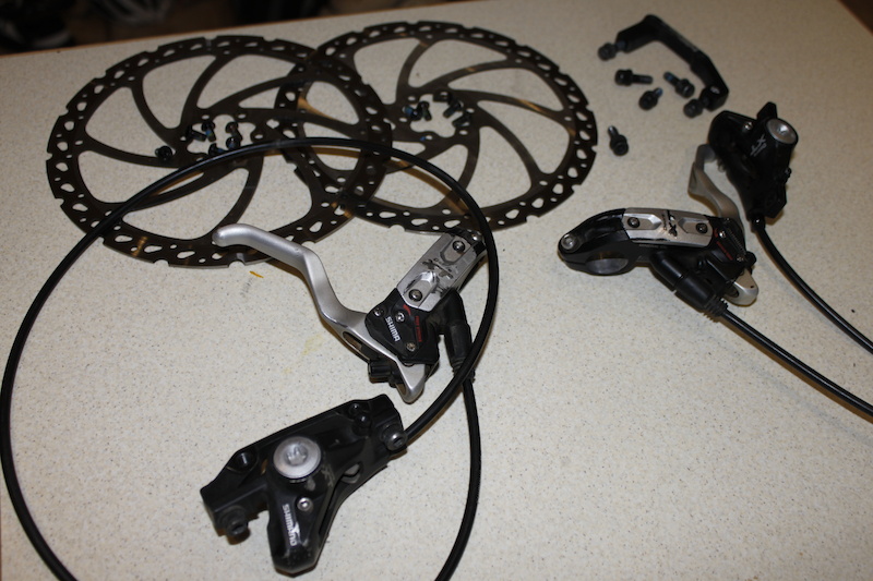 Shimano XT Brake set, adapters and discs 203mm For Sale